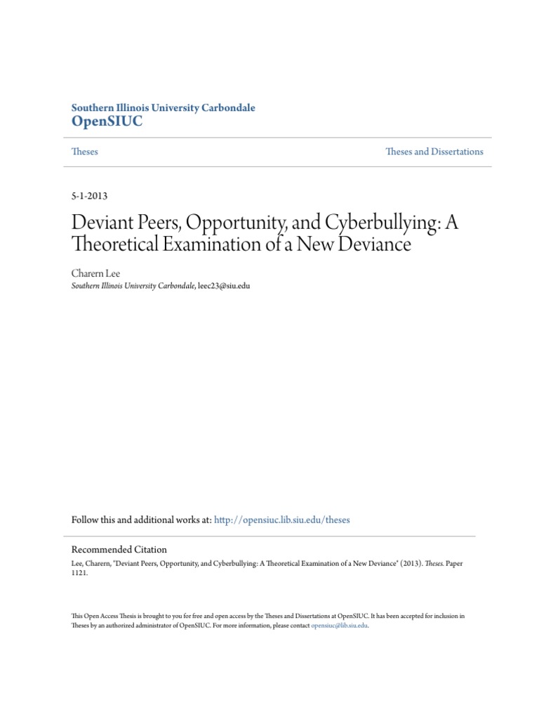 Deviant Peers, Opportunity, and Cyberbullying: A Theoretical ...