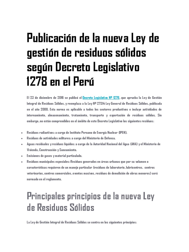 Ley 1278: Gestión Integral de Residuos Sólidos | PDF | Gestión de ...