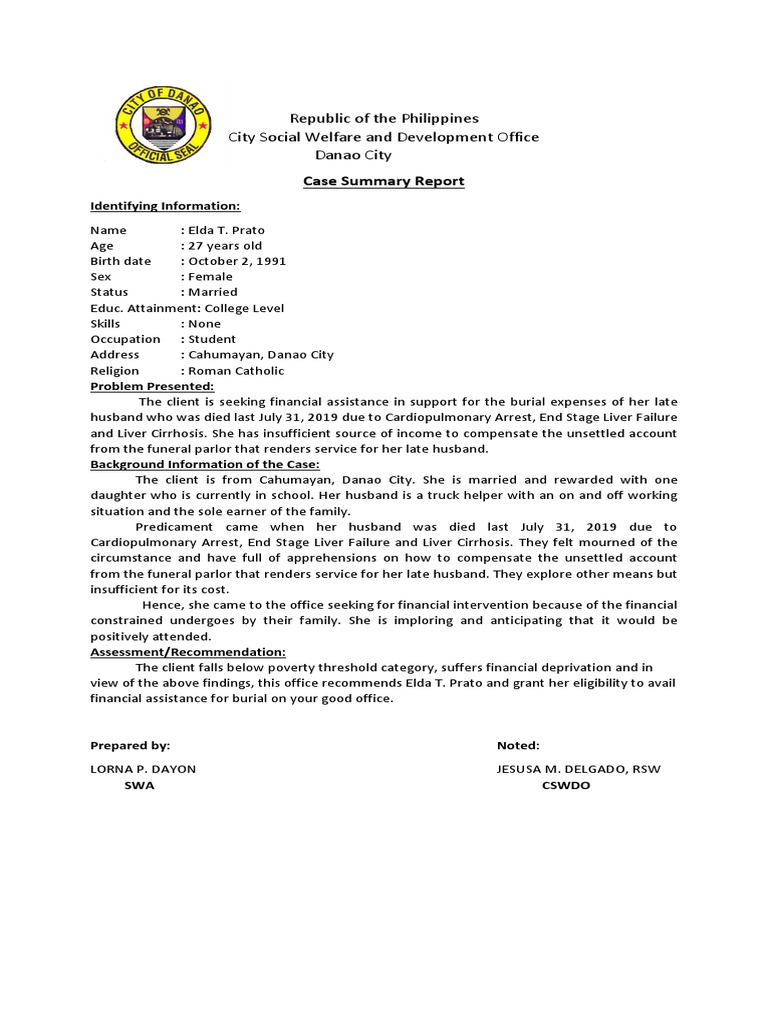 Case Summary For Burial | PDF | Welfare | Radiation Therapy