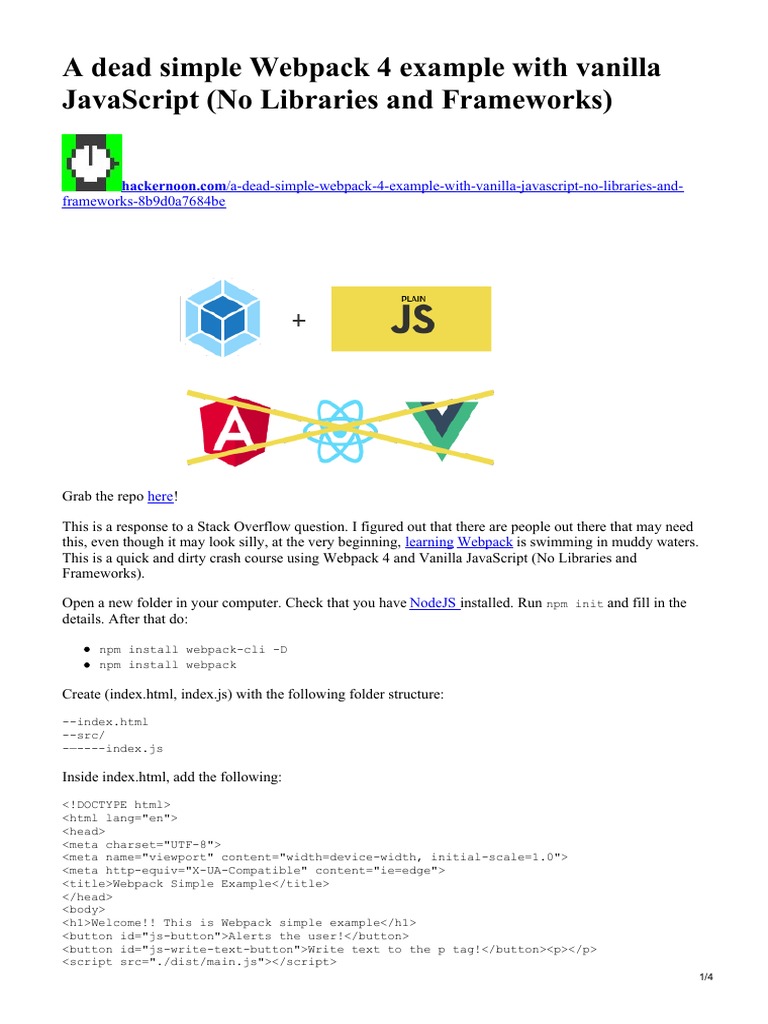 HA Dead Simple Webpack 4 Example With Vanilla JavaScript No Libraries and Frameworks | PDF ...