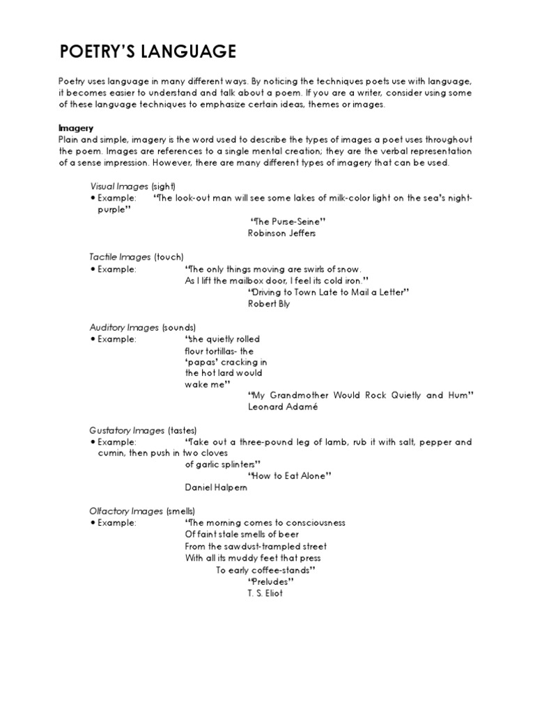 Poetry'S Language: Imagery | PDF | Syllable | Rhyme