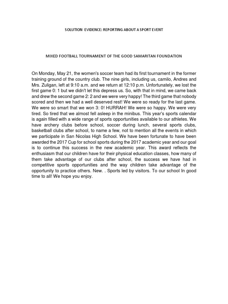 Solution Evidence Reporting About A Sport Event | PDF | Sports | Recreation