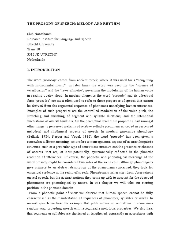 The Prosody of Speech: Melody and Rhythm | PDF | Stress (Linguistics ...