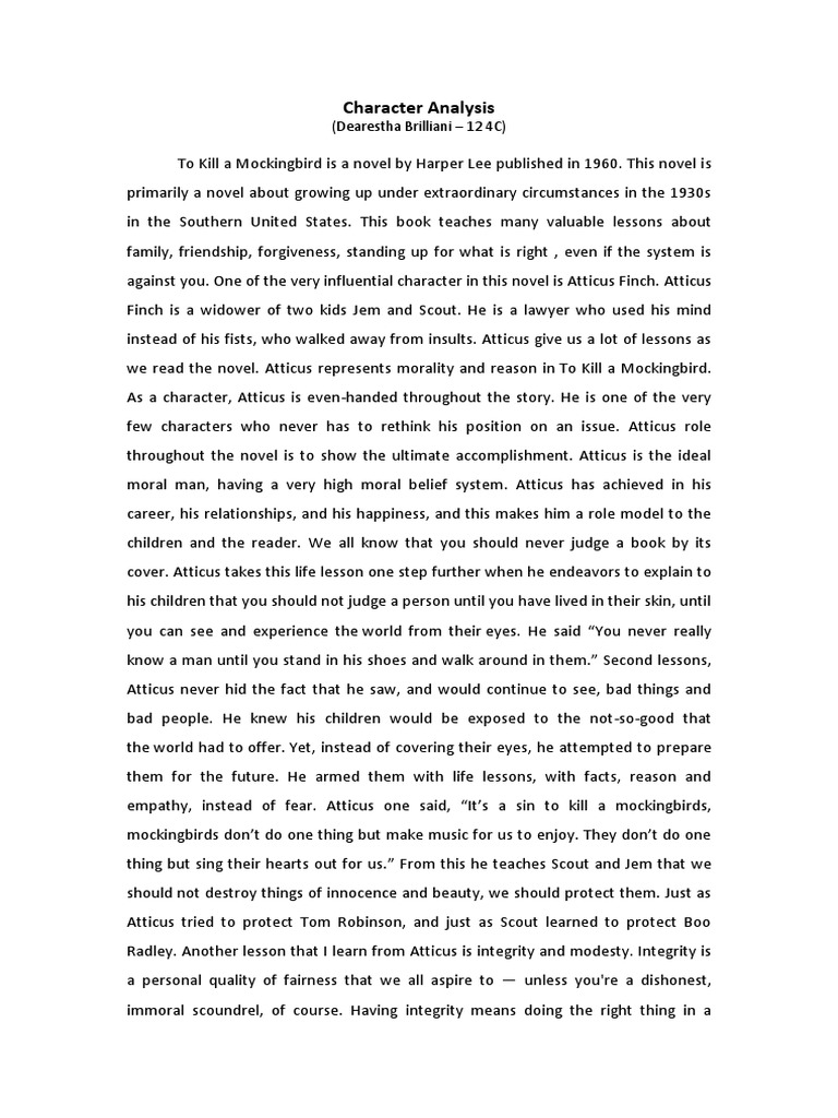 Atticus Finch Character Analysis | PDF | To Kill A Mockingbird