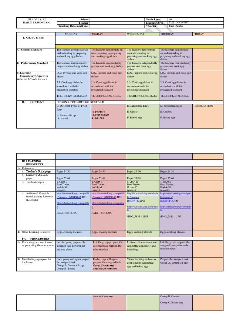 DLL TLE Cookery Grade10 Quarter1 Week4 (Palawan Division) | Egg As Food ...