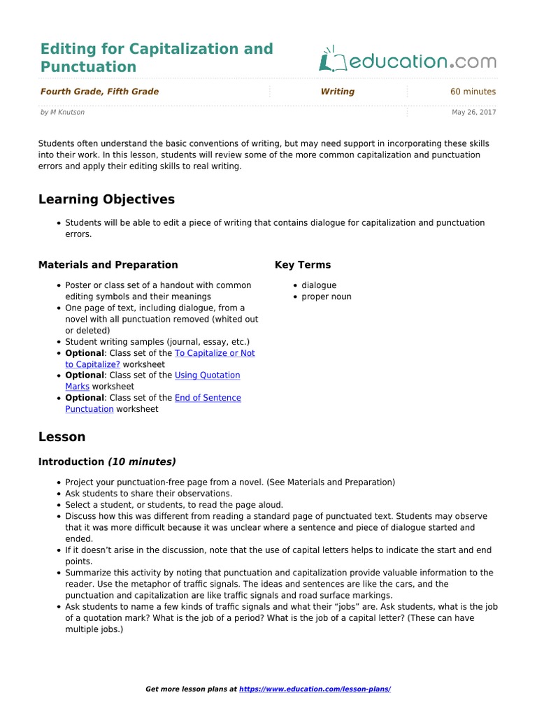Editing For Capitalization and Punctuation | PDF | Punctuation | Letter ...