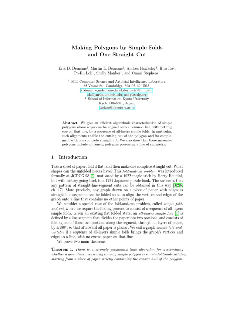 Fold and Cut Theorem | PDF | Time Complexity | Vertex (Geometry)
