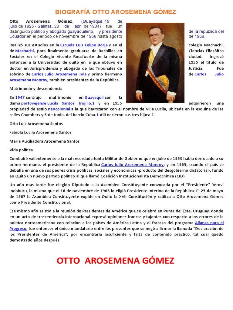 Biografía Otto Arosemena Gómez | Gobierno | Política
