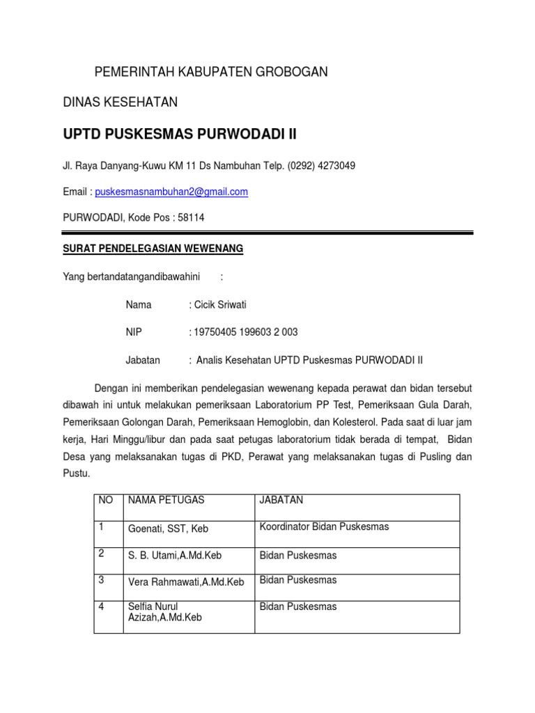Contoh Surat Pendelegasian Wewenang | PDF