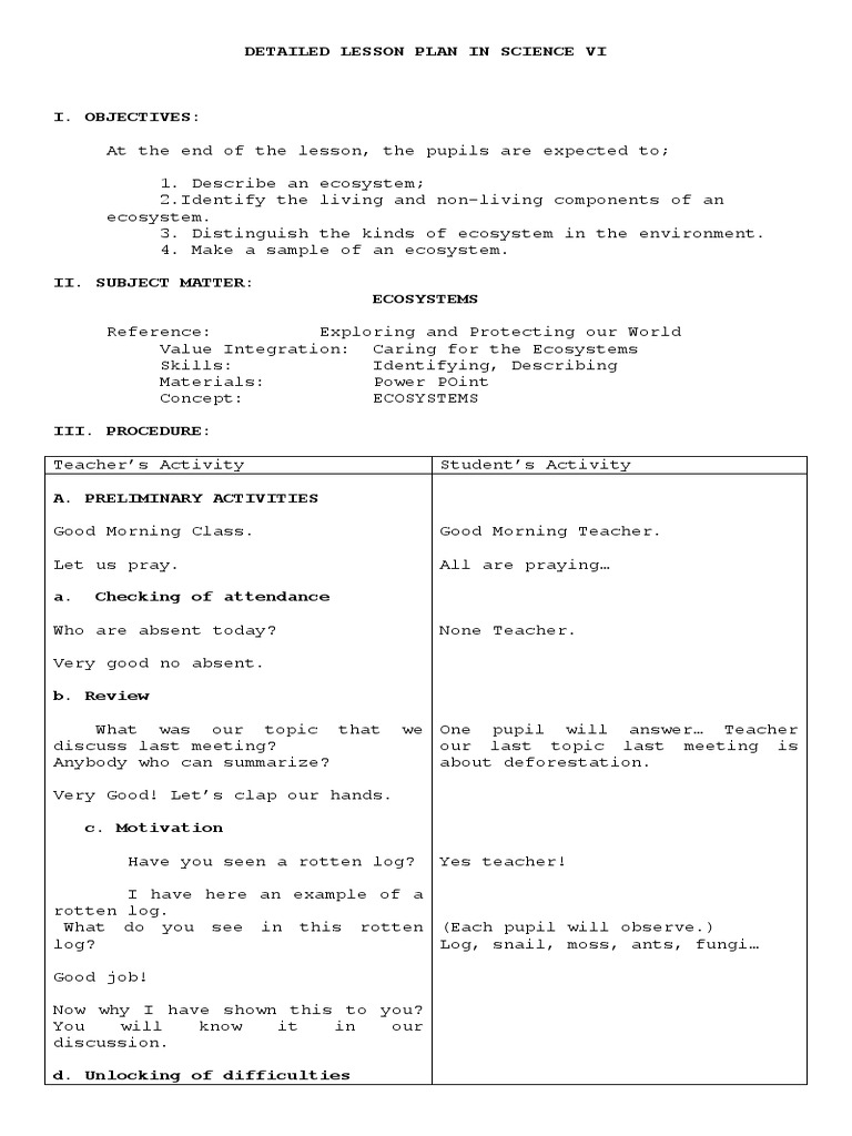 Detailed Lesson Plan in Science Vi | PDF | Ecosystem | Ecology