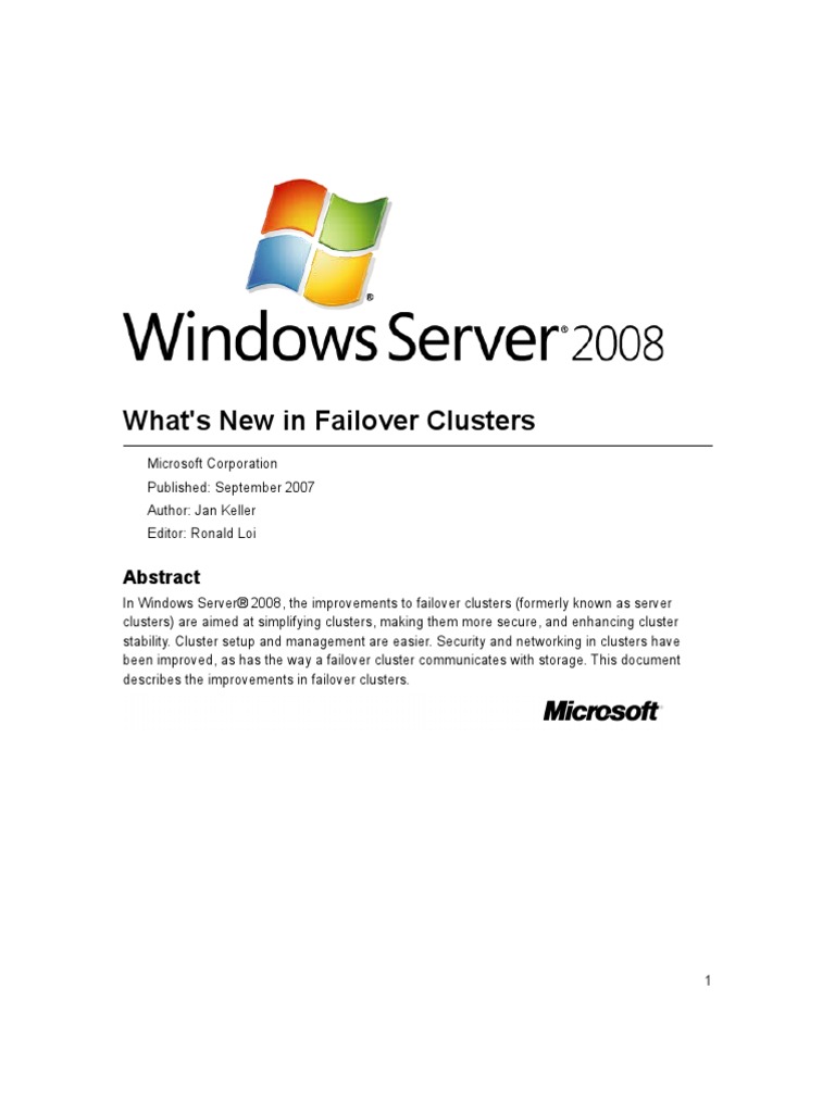 Whats New in Failover Clusters | PDF | Computer Cluster | Windows Server 2008