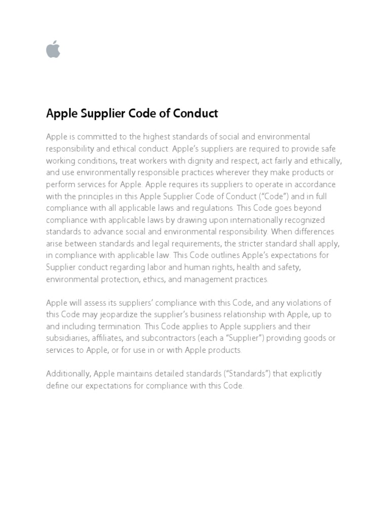 Apple Supplier Code of Conduct | PDF | Overtime | Occupational Safety ...