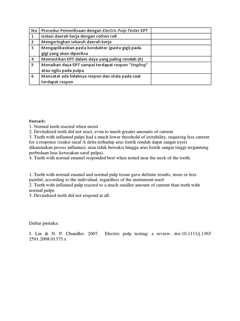 Electric Pulp Test | PDF