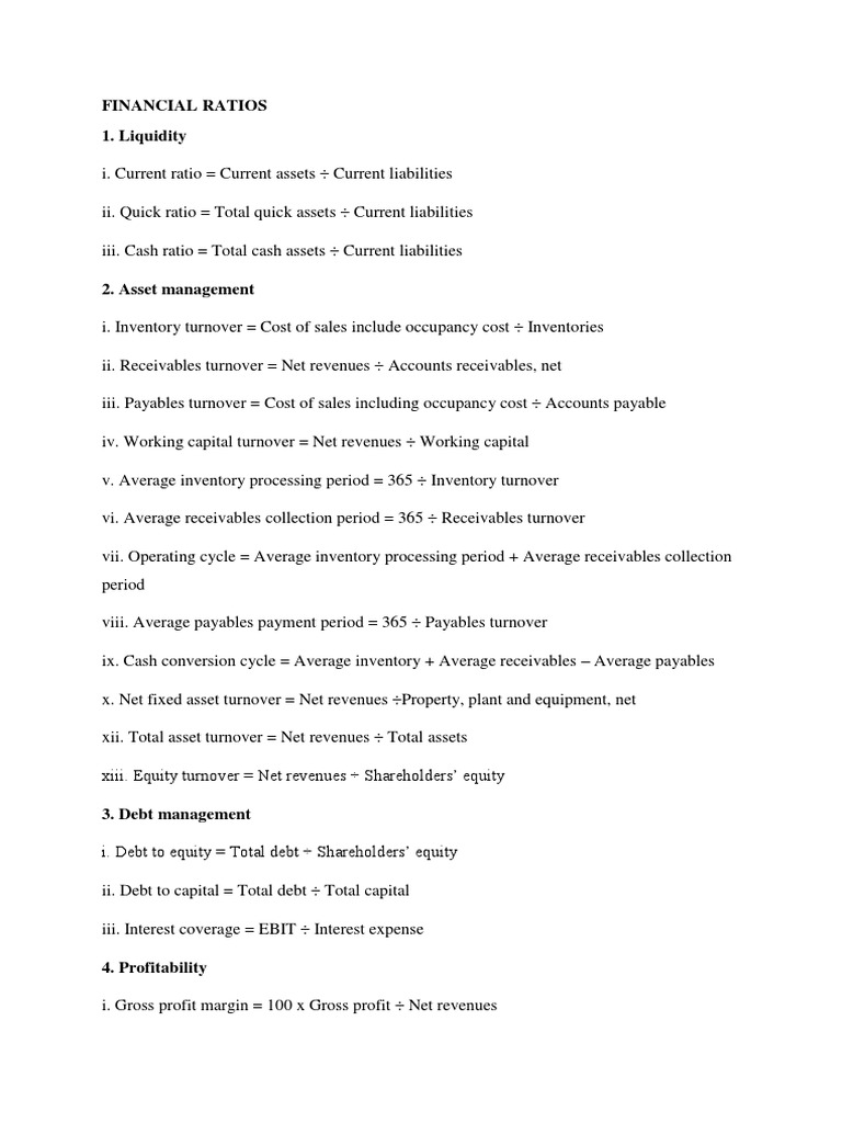 Financial Ratios Formula | PDF