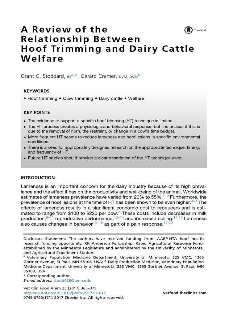 A Review of The Relationship Between Hoof Trimming and Dairy Cattle ...