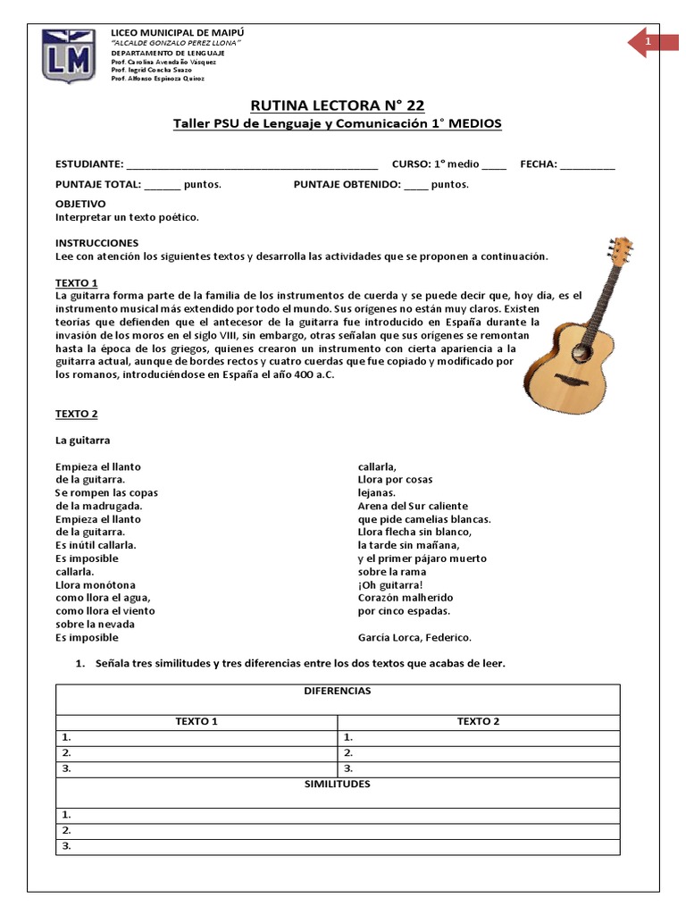 Análisis de un poema de Federico García Lorca sobre la guitarra | PDF ...