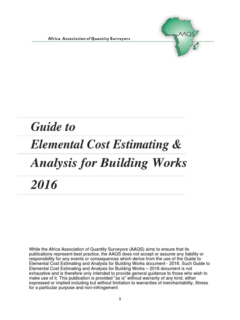 Guide to Elemental Cost Estimating & Analysis for Building Works 2016 ...