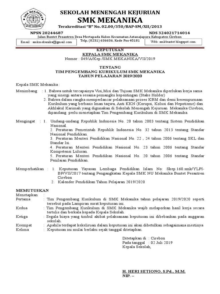 Tim Pengembang Kurikulum SMK Mekanika 2019 | PDF | Karier & Perkembangan