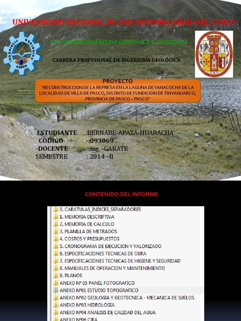 Proyecto Reconstruccion de La Represa en La Laguna de Yanacocha de La ...