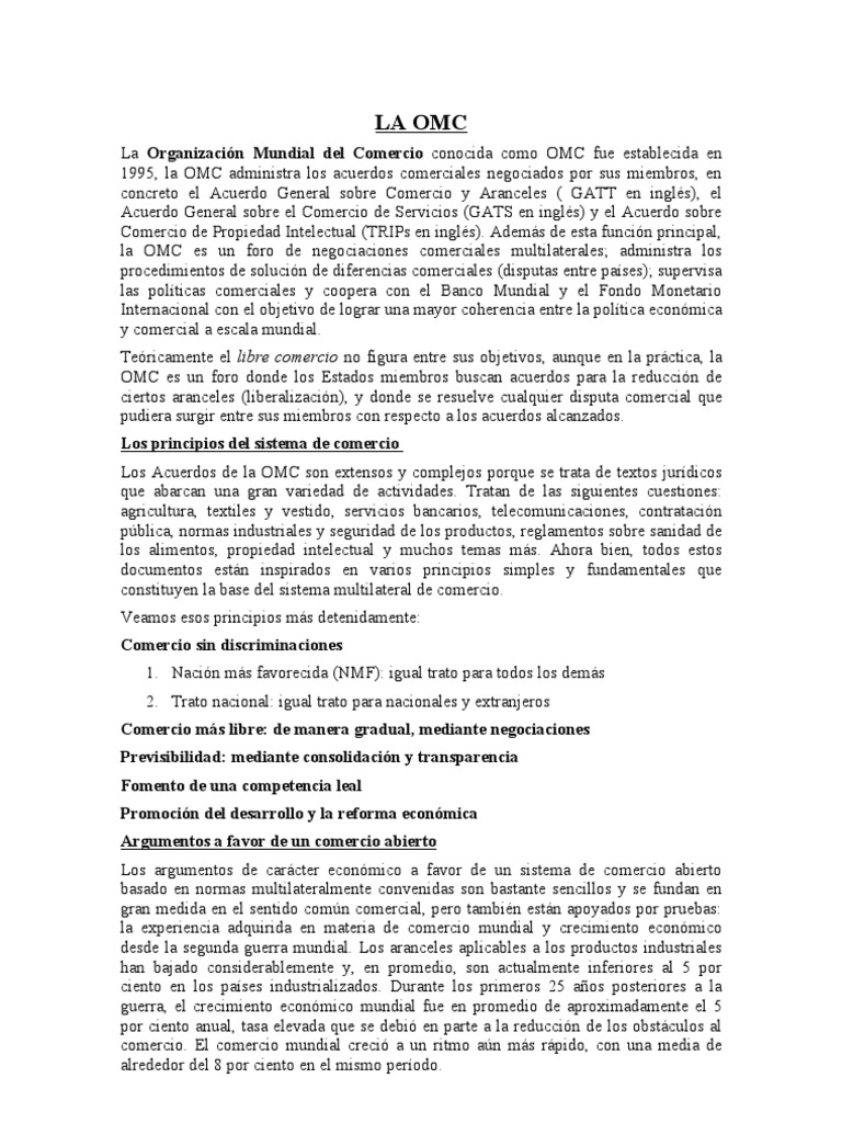 Funciones y principios de la OMC | PDF | Organización de Comercio ...