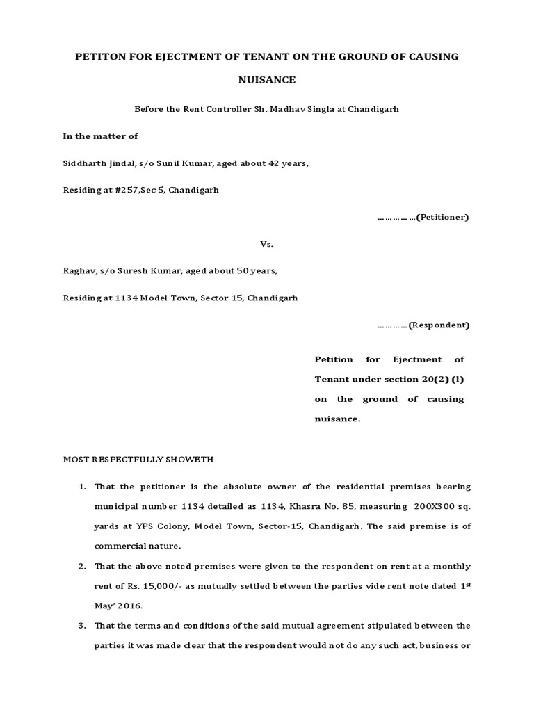 Petition For Ejectment | PDF | Landlord | Government Information