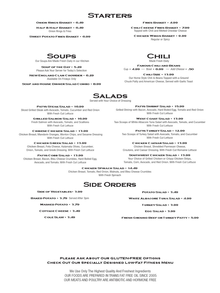 Patys Menu | PDF | Salad | Hamburgers