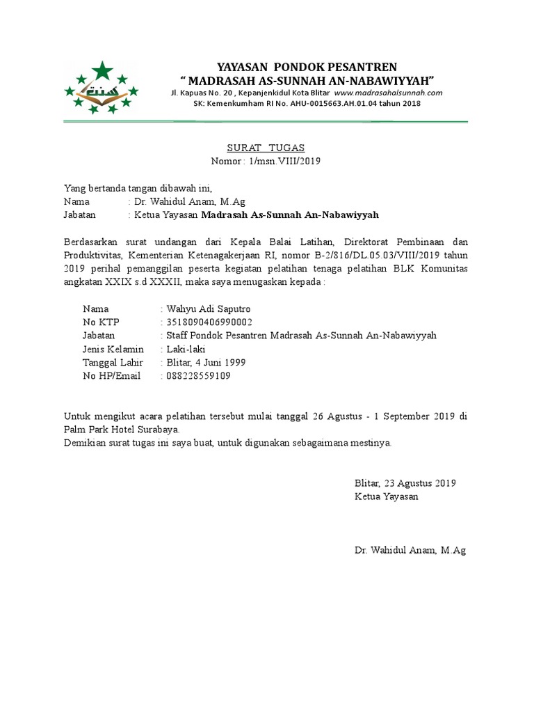 Surat Tugas Wahyu Ke Surabaya | PDF