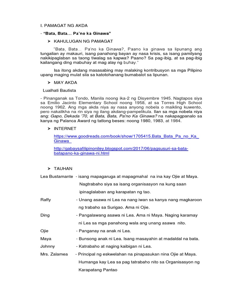 Bata Bata.. Pano Ka Ginawa | PDF