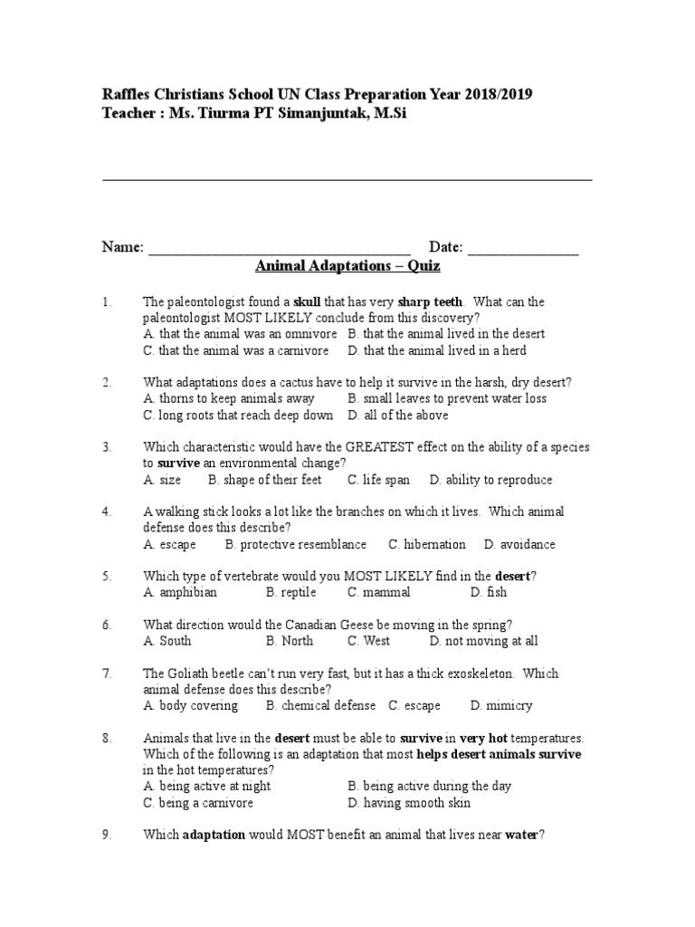 Adaptation Quiz Ms Tiur | Download Free PDF | Fur | Bears