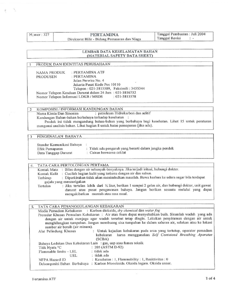 MSDS-3 ATF Pertamina | PDF