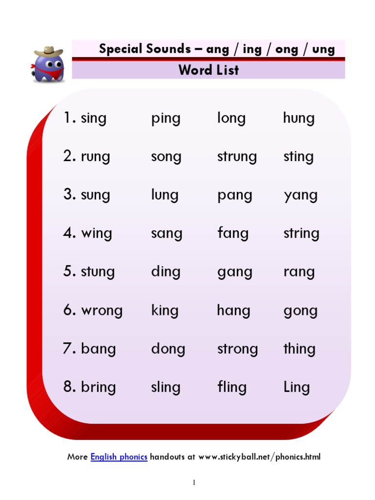 ang ing ong ung - Word List and Sentences.pdf