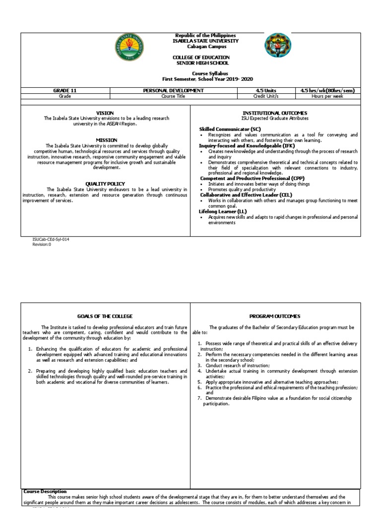 Perdev Syllabus | Download Free PDF | Developmental Psychology ...