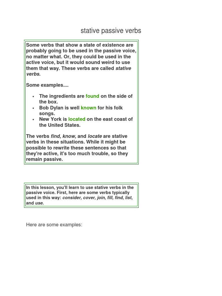 Stative Passive Verbs | Verb | Syntax
