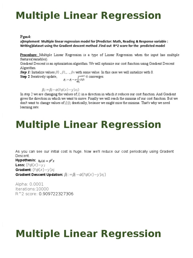 Multiple Linear Regression: Step 1: Initialize Values | PDF | Teaching ...