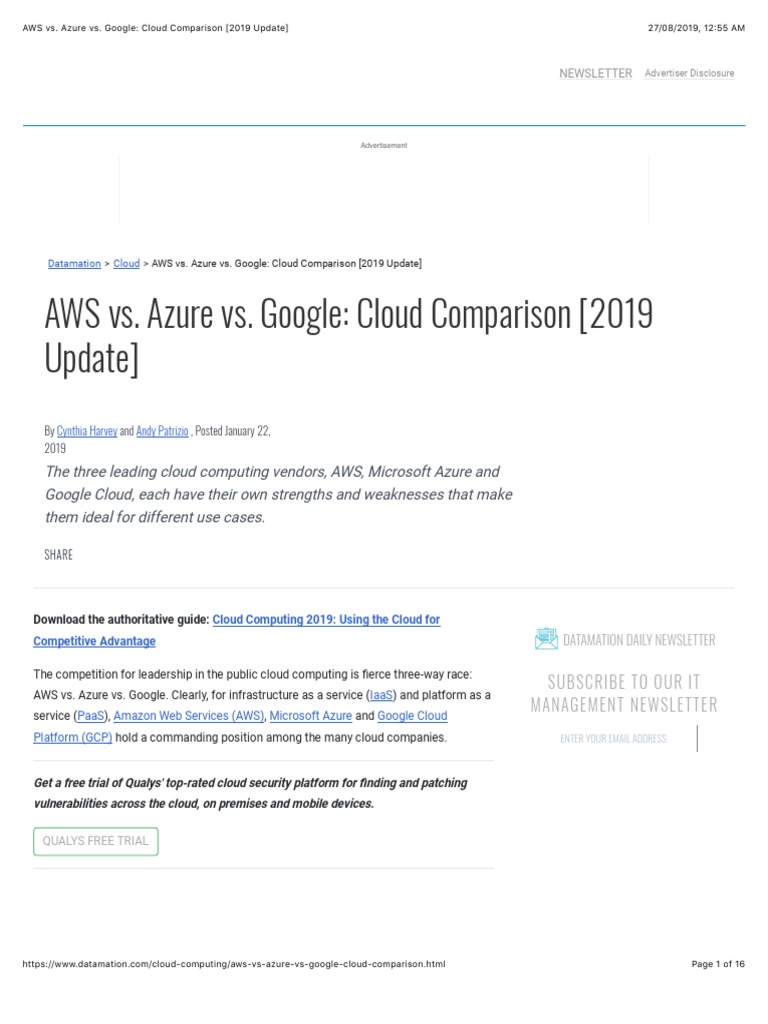 AWS vs. Azure vs. Google: Cloud Comparison (2019 Update) | Download Free PDF | Cloud Computing ...