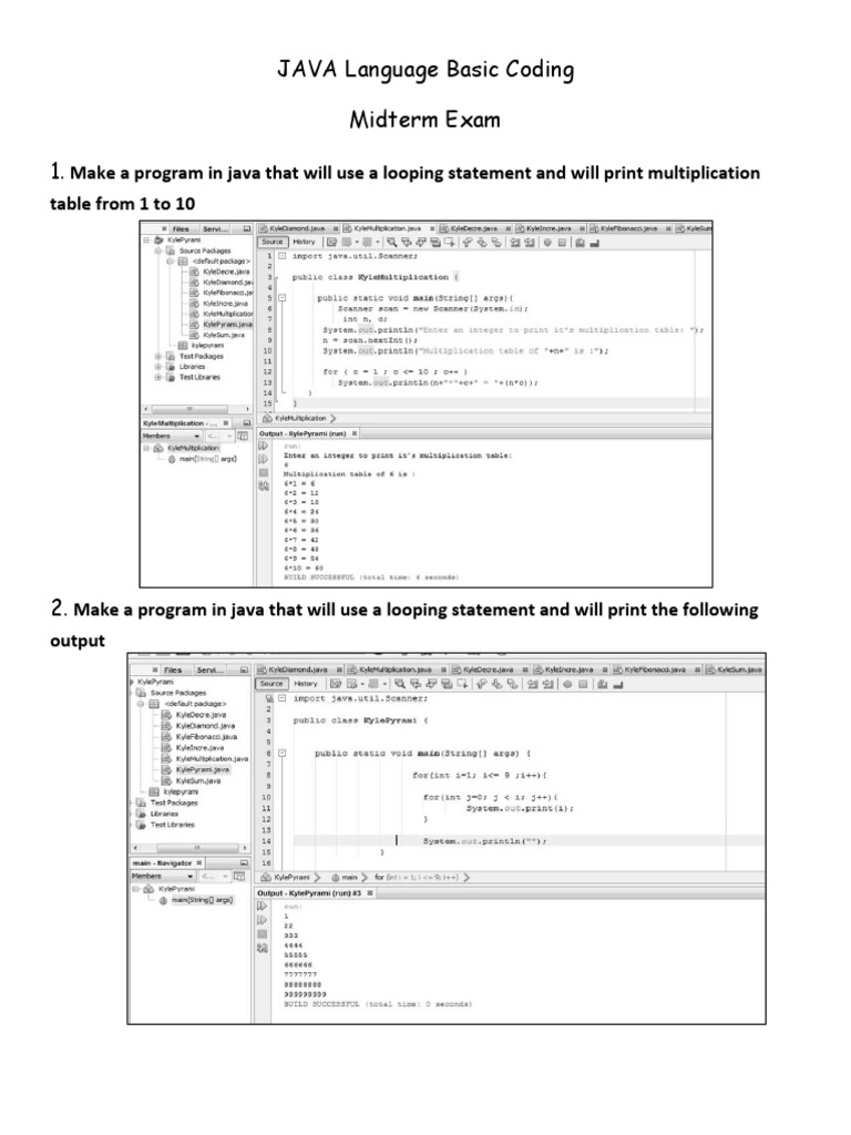 JAVA Language Basic Coding Midterm Exam 1 | PDF
