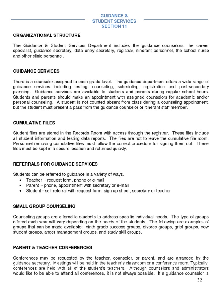 Organizational Structure: Guidance & Student Services Section 11 | PDF ...