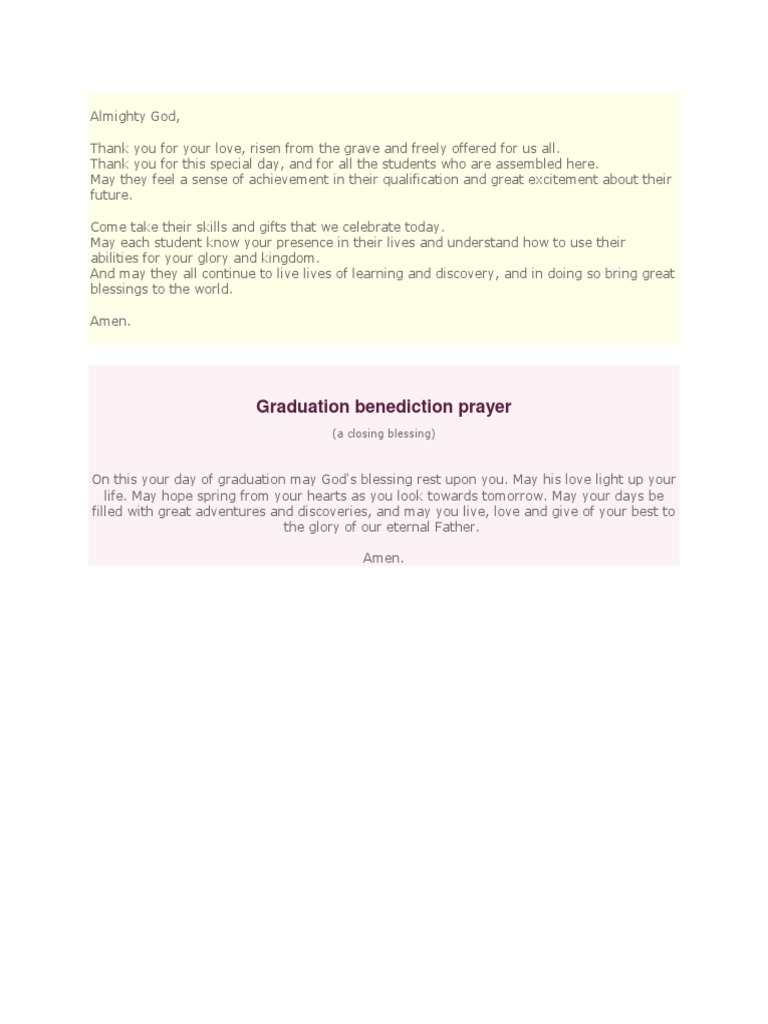 Graduation Benediction Prayer: (A Closing Blessing) | PDF