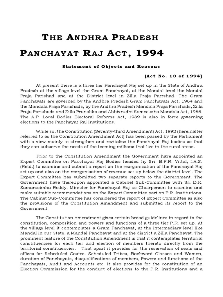 Andhra Pradesh Panchayat Raj Act 1994 | PDF | Accountability | Public Law