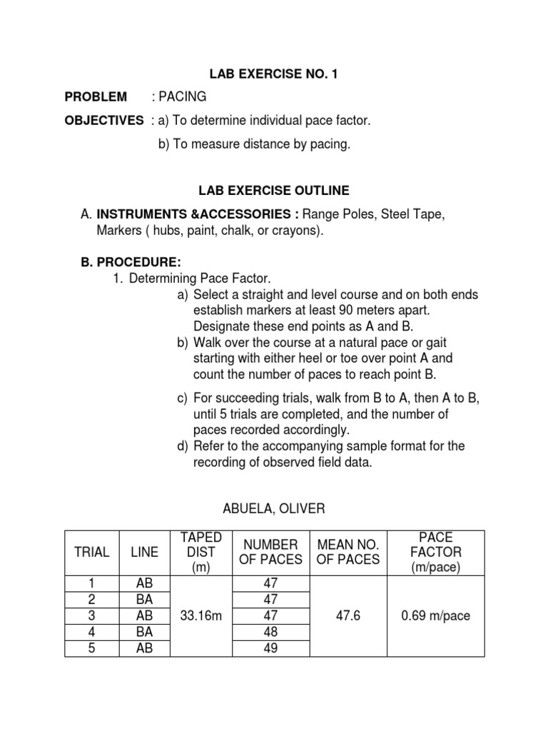 Lab Exercise No. 1 Problem: Pacing OBJECTIVES: A) To Determine ...