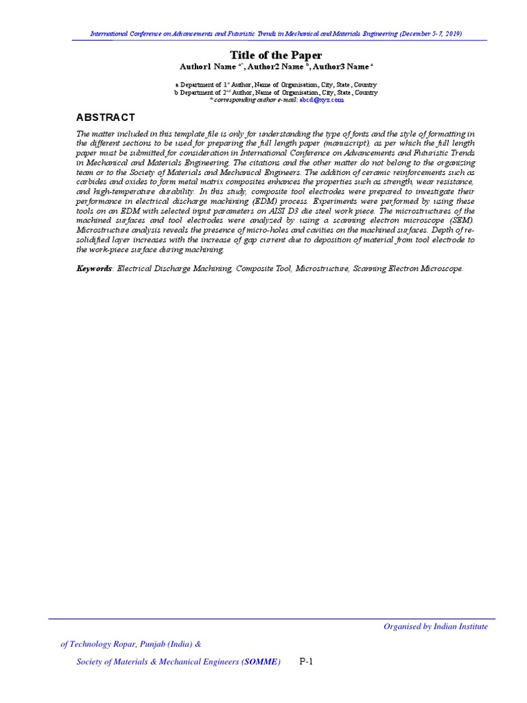 International Conference on Advancements in Mechanical and Materials ...