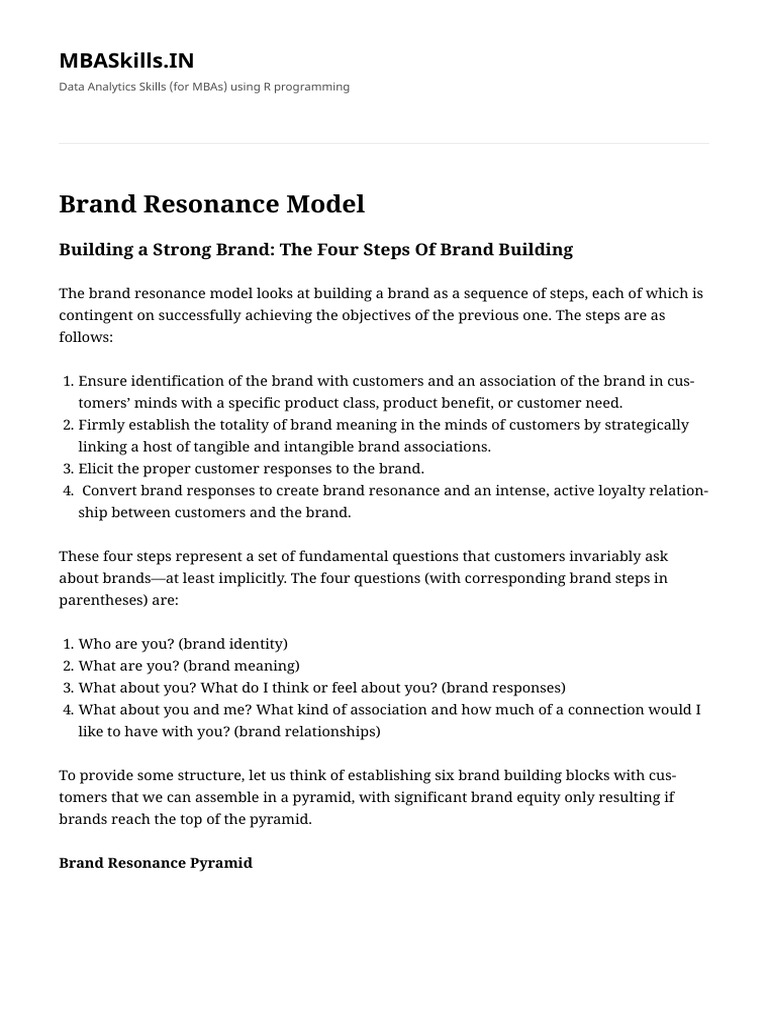 Brand Resonance Model - MBASkills - in | PDF | Brand | Emotions