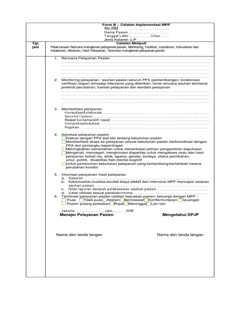 Formulir B Catatan Implementasi MPP | PDF