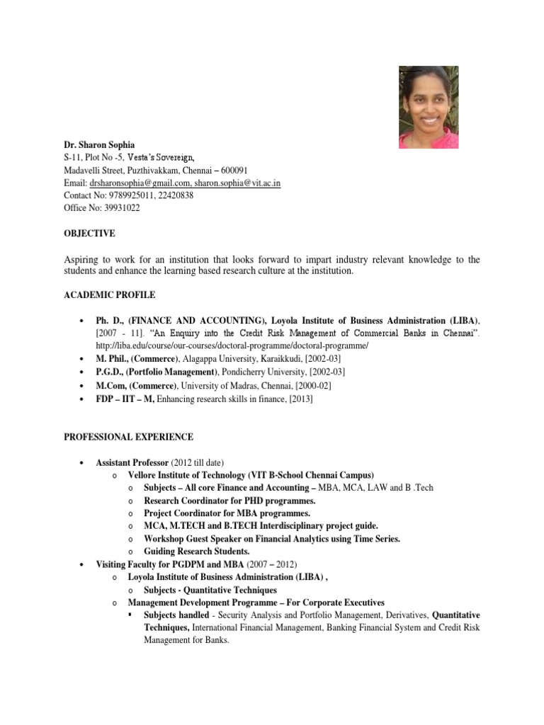 Sharon Sophia New Revised CV | PDF | Master Of Business Administration ...