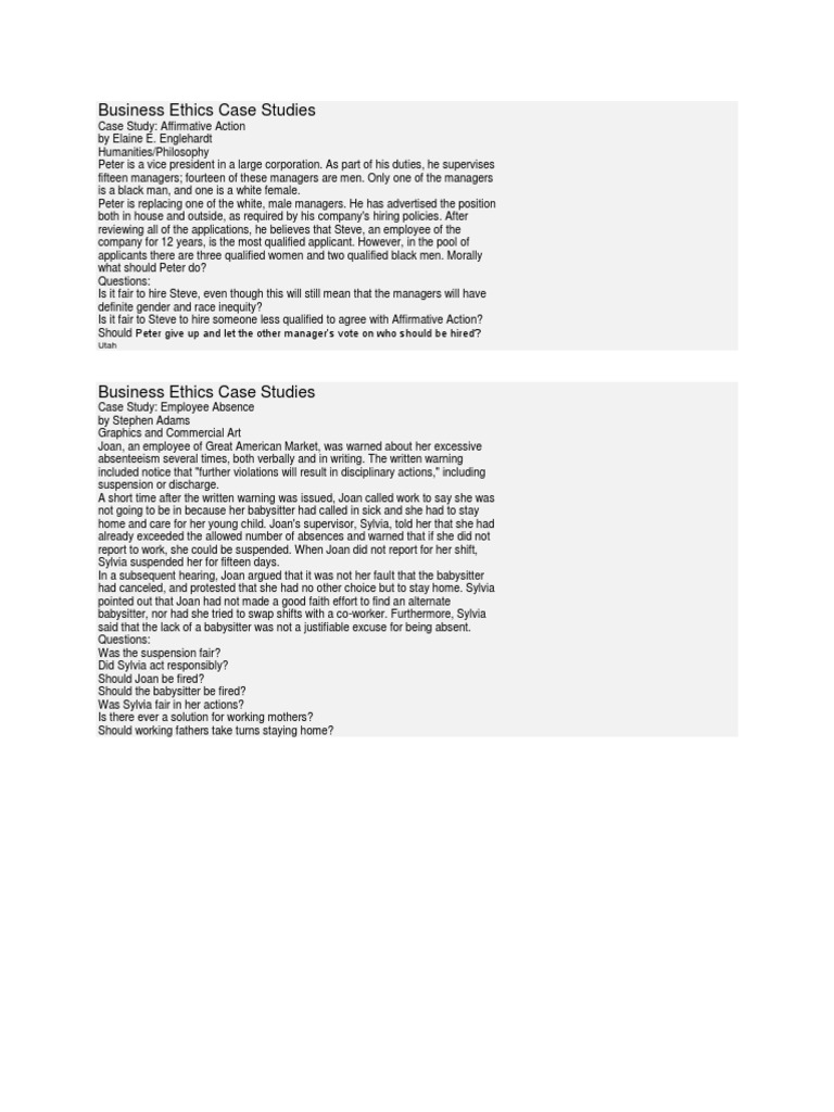 Business Ethics Case Studies | PDF | Business Ethics | Social Institutions