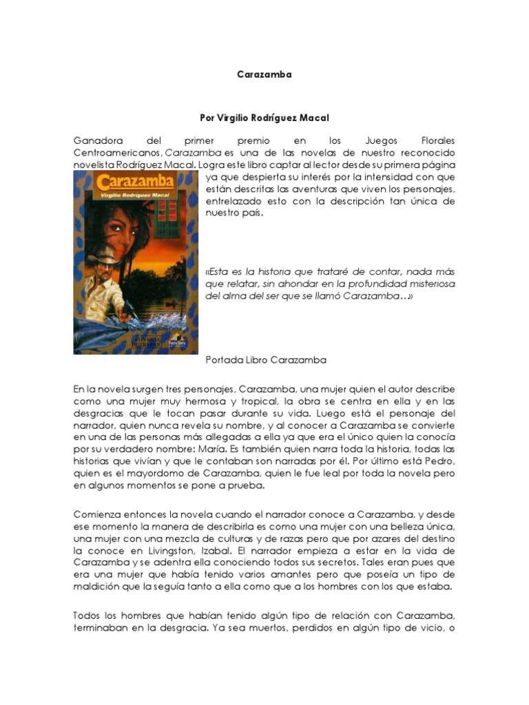 Síntesis Del Libro Carazamba Por Virgilio Rodríguez Macal | PDF | Novelas