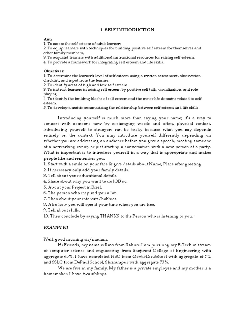 Self Intoduction | PDF | Goal | Learning