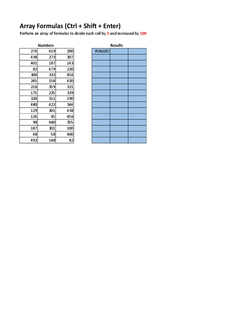 Array Formulas (CTRL + Shift + Enter) : Numbers Results | PDF