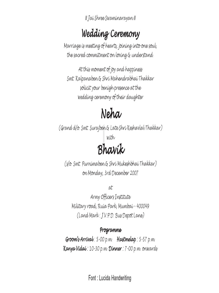 Wedding Invitation Format | PDF | Social Conventions | Marriage