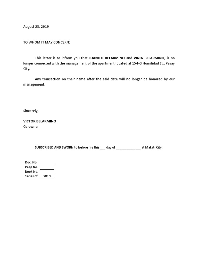 No Longer Connected Letter | PDF